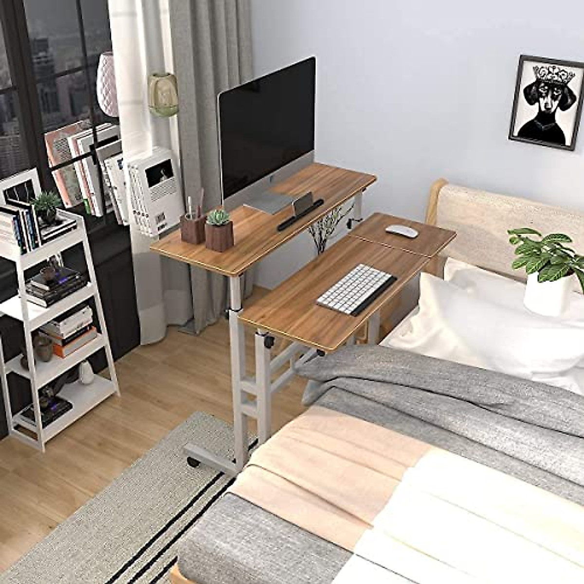 soges Adjustable Stand Up Desk 23.6 inches Computer Mobile Desk Workstation with Standing and Seating (Oak)