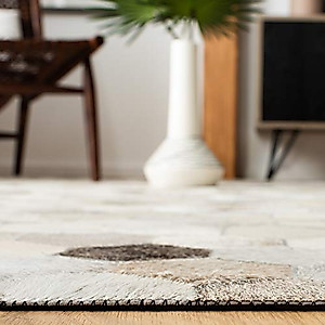 SAFAVIEH Studio Leather Collection 8' x 10' Ivory/Grey STL217A Handmade Mid-Century Modern Leather Area Rug