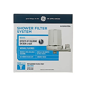 GE Shower Filtration System | Removes Chlorine | Easy to Install to an Existing Shower Head Tool Free in Minutes | Filter Included | Replace Filter (FXSCT) Every 6 Months, White