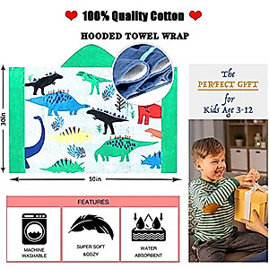 Prozebii Kids Hooded Beach Bath Towel 100% Cotton Super Soft Boys Girls Childrens Toddlers Swimming/Shower/Beach Towel, Oversize Size 50"x30" Dinosaur Pattern