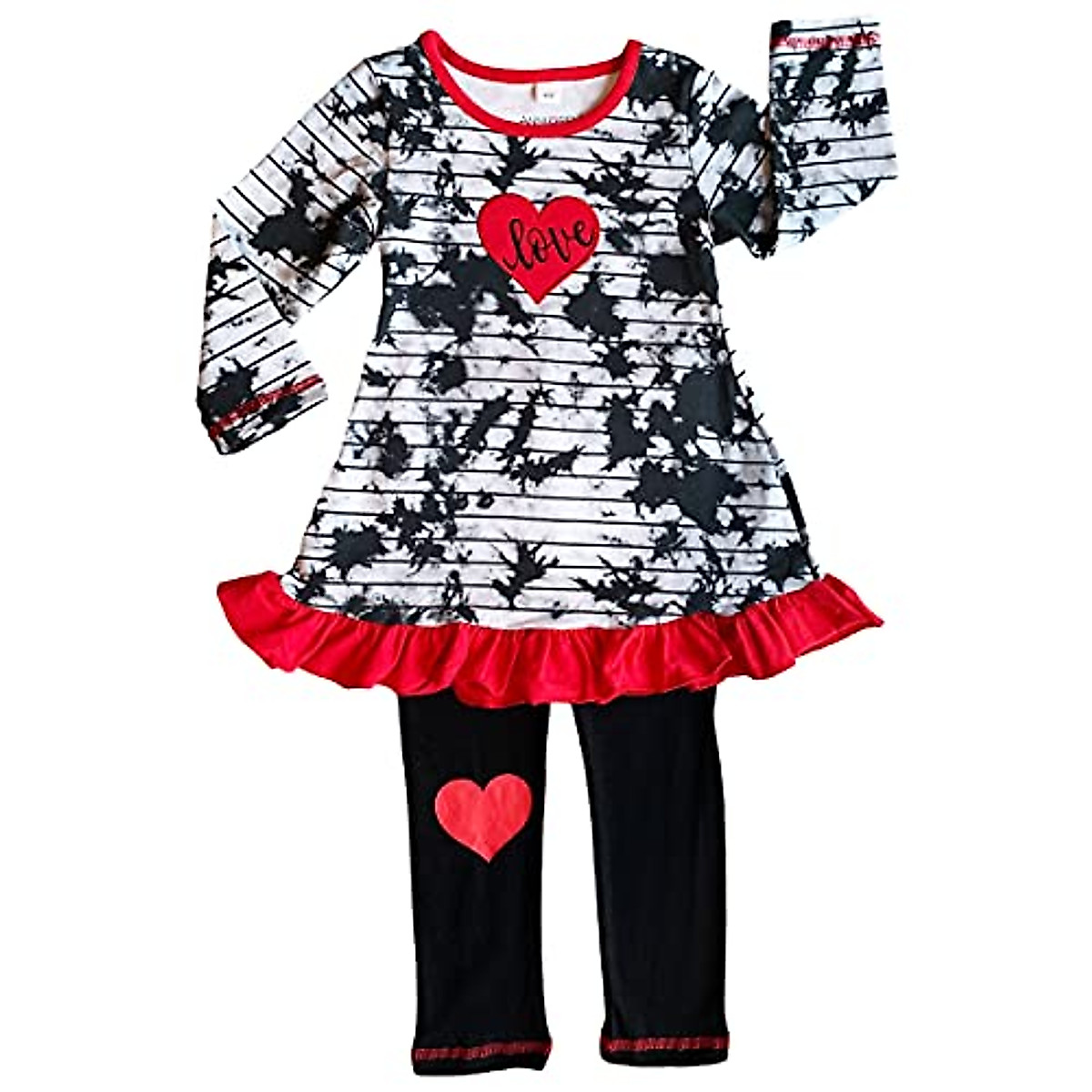 AnnLoren Girls Valentine's Day Heart Tie Dye Outfit Dress and Black Leggings size - 7/8.