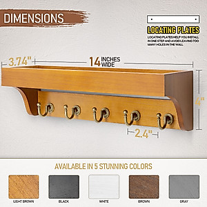 Rebee Vision Decorative Key Holder for Wall with Shelf: Farmhouse Mail Rack with 5 Sturdy Key Hooks for Home Decor, Apartment, Entryway and Hallway (Light Brown)