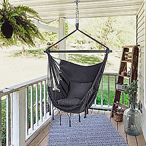 HBlife Hammock Chair, Max 330 Lbs, 2 Pillows Included, Dark Gray Hanging Chair with Pocket and Macrame, Swing Rope Chair for Bedroom, Backyard and Deck