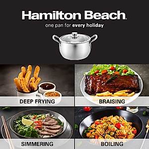 Hamilton Beach Stainless Steel 7-Quart Dutch Oven - Professional Premium Oven Safe Stock Pot with Ergonomic Handle & Glass Lid - Fryer Pot for Braising