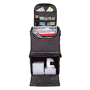 ArtBin 6922SP Tote Express Rolling Portable Art Craft & Sewing Storage Organizer Bag with Wheels-Fits Sewing Machine, 0, Black/Aqua