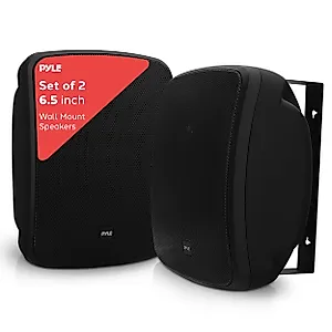 Pyle Outdoor Waterproof Wireless Bluetooth Speaker - 6.5 Inch Pair 2-Way Weatherproof Wall/Ceiling Mounted Dual Speakers w/Heavy Duty Grill, Universal Mount, Patio, Indoor Use PDWR64BTB (Black)