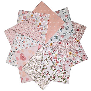 WISPAWS Fat Quarters Fabric Bundles, 10 Pcs 100% Cotton 18” x 20” (45cmx50cm) Precut Quilting Fabric Squares, Floral Prints Cotton Fabric Squares Quilting Supplies for Crafts Sewing Quilting (Pink II)