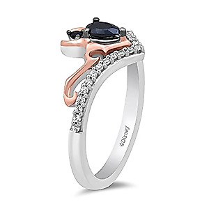 Jewelili Enchanted Disney Fine Jewelry Sterling Silver and 10K Rose Gold 5x3 MM Pear Shape Black Onyx and 1/6 Cttw Treated Black Diamond and White Round Diamond Maleficent Ring, Size 8