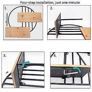 Funerom Rustic Wood and Metal Wall Mounted Floating Shelves Decorative Round Wall Shelf for Living Room, Bathroom, Kitchen