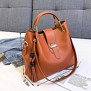 Poopy 3-pc Purses and Handbags for Women Fashion Ladies PU Leather Top Handle Satchel Shoulder Tote Bags (black)