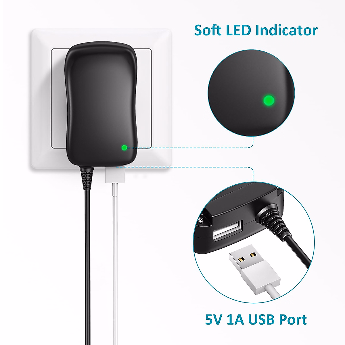 Basicvolt Universal AC/DC Adapter 41W Switching Power Supply Charger with 5V 1A USB Port, Replacement Power Cord for 6V 9V 12V 15V 18V 20V 24V Household Electronics - 1500mA Max