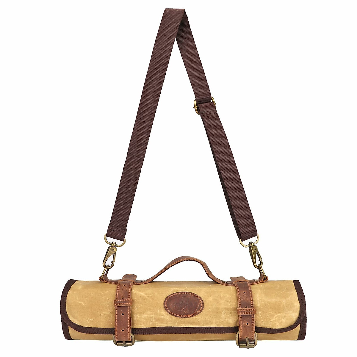 TOURBON Waxed Canvas Chef Knife Set Holder with 23 Slots and Zipper Pouch, Knives Roll Storage Bag with Removable Shoulder Strap and Leather Handle Strap