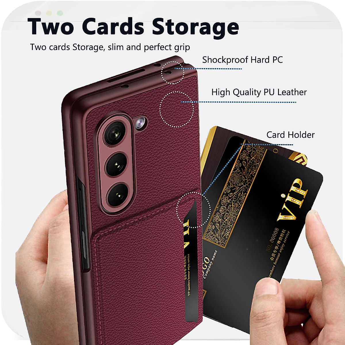 NINKI Compatible Samsung Galaxy Z Fold 5 Case with Card Holder & Kickstand,Wine Red Shockproof Leather Storage Cases Wallet Credit Card Slot Cover Phone Case for Samsung Galaxy Z Fold 5 5G Case Women