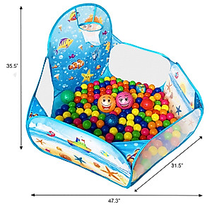 KingBee Ball Pit Pop Up Children Play Tent, Ocean Pool Baby Toddler Playpen with Basketball Hoop - Toys Gifts for Kids Girls Boys 3 4 5 6 Year Old - Balls Not Included (Blue)