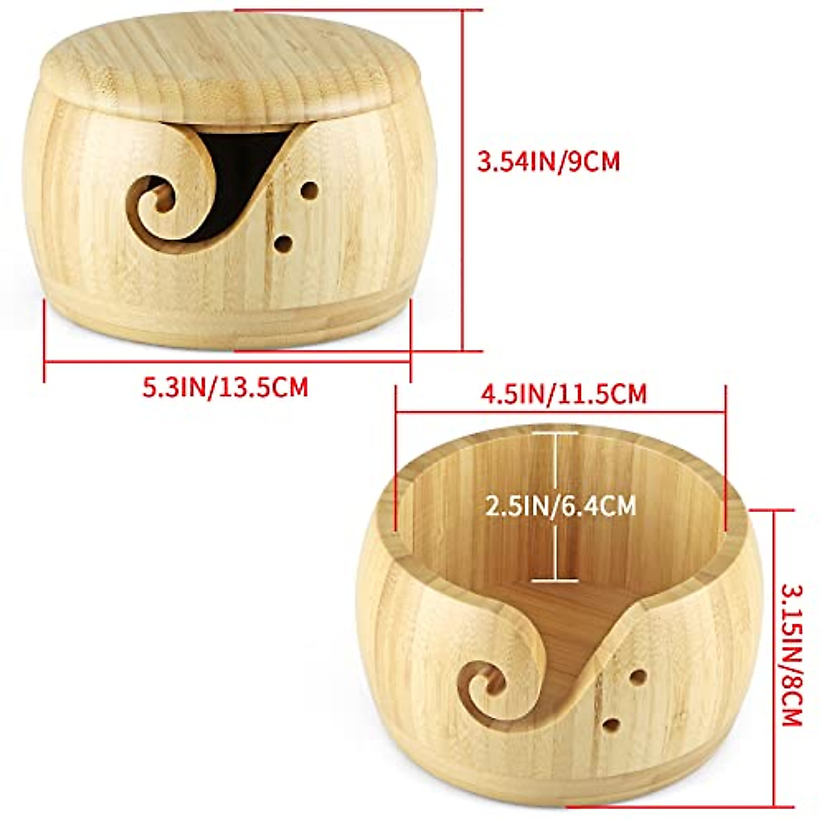 MOLIGOU Bamboo Yarn Bowl with Lid, Knitting Bowl with Holes, Yarn Holder Bowl for Crocheting