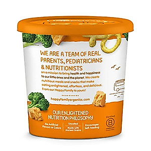 Happy Baby Organics Organic Snackers, Gluten Free Baked Grain Snack, Vegan Cheddar & Broccoli 1.5oz Cup (Pack of 6)