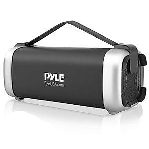 Pyle Wireless Portable Bluetooth Speaker - 200 Watt Power Rugged Compact Audio Stereo System - Rechargeable Battery, 3.5mm AUX Input Jack, FM Radio, MP3, Micro SD and USB Reader - PBMSQG12,BLACK