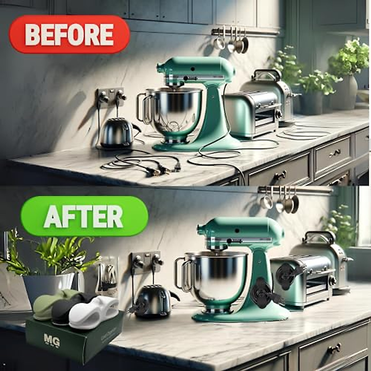 MG ONE 6-Pack Cord Organizer for Kitchen Appliances - Cord Holder Stick On with Strong 3M Adhesive - Cable Organizer for Appliances: Mixer, Blender, Coffee Maker, Pressure Cooker, Air Fryer