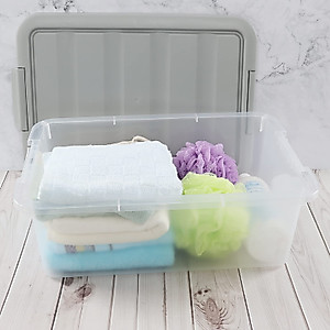 Yesdate Clear Storage Bin with Lid, Plastic Stackable Container Organizer, Medium-14 Quart, Grey, 2 Pack