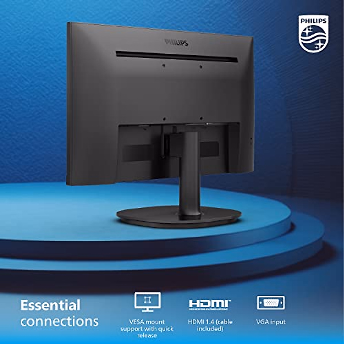 PHILIPS Computer Monitors 22 inch Class Thin Full HD (1920 x 1080) 75Hz Monitor, VESA, HDMI & VGA Port, 4 Year Advance Replacement Warranty, 221V8LN