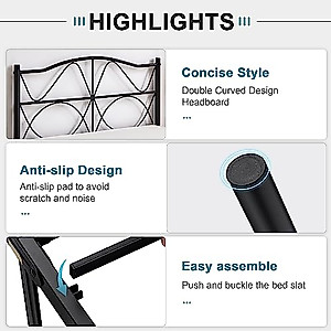 VECELO Queen Size Bed Frame, Metal Bed Platform with Headboard, Sturdy Steel Slats Support, No Box Spring Needed/Noise-Free,Easy Assembly, Black