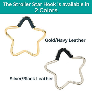 Buggy Star Hook by BUGGYGEAR Silver/Black Leather - The Perfect Way to Carry Your Baby Diaper Bag - Use The Hook on Your Stroller Handle Bars and Let The Hooks Do The Work. Buggy Gear