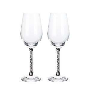 sugarchef Wine Glasses 2 Pieces Long Stem Filled with Crystals Elegant Wine Glasses for Home,Wedding, Parties, Anniversary (Silver)