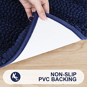 Grandaily Chenille Striped Bathroom Rugs 30x20, Extra Thick and Absorbent Bath Rugs, Non-Slip Soft Plush Shaggy Bath Carpet, Machine Wash Dry, Bath Mats for Bathroom, Navy