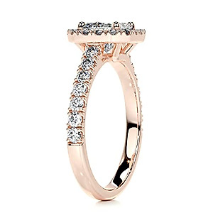 Solid Gold Handmade Engagement Rings 2 CT Radiant Cut Moissanite Diamond Halo Bridal Wedding Rings for Anniversary Propose Gift (18K Solid Rose Gold)
