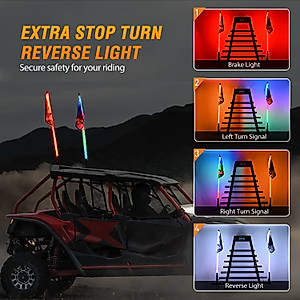 Nilight 2PCS 3FT RGB LED Whip Light, Remote App Control w/DIY Chasing Patterns Stop Turn Reverse Lighting Modes Safety Lighted Antenna for ATV UTV Polaris RZR Can-am Dune Buggy Jeep