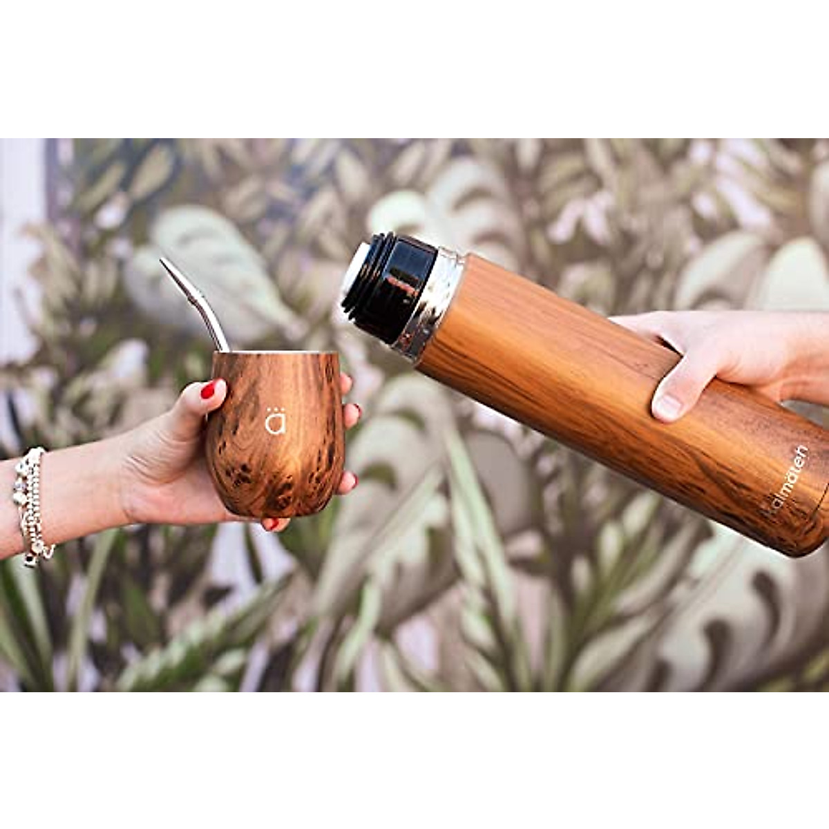 Kalmateh Modern & Elegant Yerba Mate Thermos- Double Walled, Stainless Steel (Wood, 1000ml)