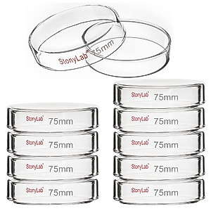 stonylab 10pk Glass Petri Dishes, 75x15 mm Autoclavable Borosilicate Glass Cell Culture Dishes Petri Dishes with Clear Lid for Laboratory