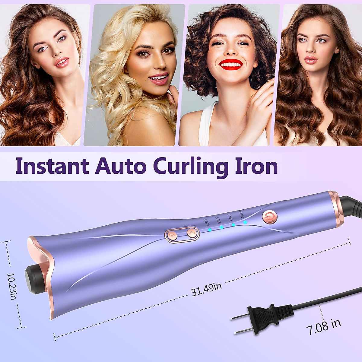 Automatic Curling Iron, Auto Hair Curler Wand with 4 Temp Up to 430℉& Timer & Dual Voltage, 1" Larger Rotating Barrel Curling Iron Fast Heating, Anti-Scald, Auto Shut-Off Spin Iron for Lasting Styling
