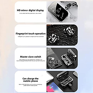 Usblom Wireless Bluetooth Headphones Binaural in-Ear Waterproof Noise Cancelling Headphones Digital Battery Display Mini Private Mode, Sports Mode Fingerprint Sensing, Black