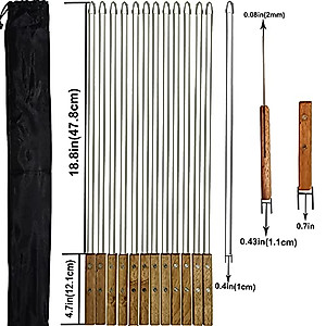Acroyan 12 Pack Kebab Skewers 23.5 Inch Grill Skewers Stainless Steel BBQ Barbecue Sticks Flat Skewer Heavy Duty Large Wide Reusable with Nonslip Wooden Handle for Kabob Shrimp Chicken Beef Vegetable