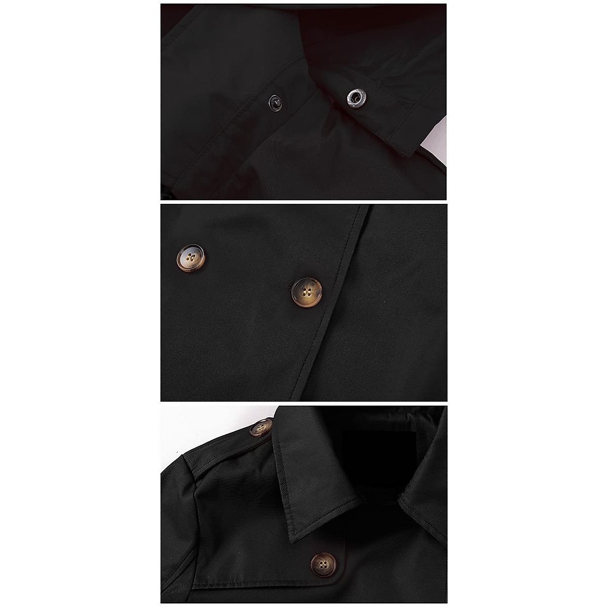 Chrisuno Women's Double-Breasted Trench Coat Classic Lapel Overcoat Slim Outerwear Coat with Belt Black L