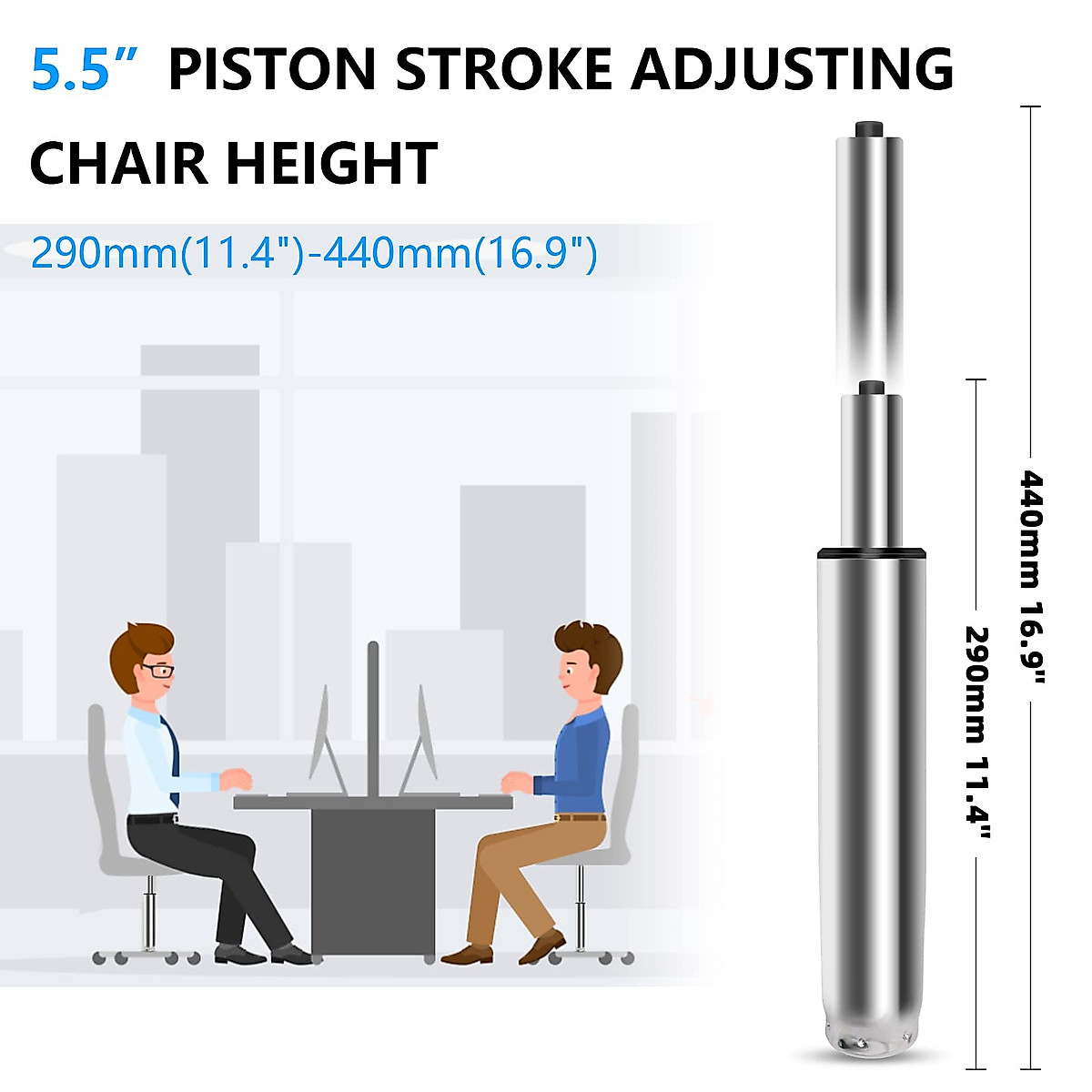5.5 inch Office Chair Cylinder Replacement,Heavy Duty Gas Lift Cylinder for Office Desk Chairs/Gaming Chair,Gas Lift Hydraulic/Pneumatic Piston, Universal Size (Silver)