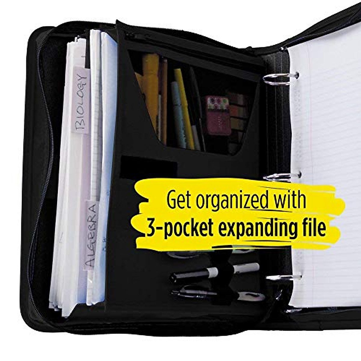 Five Star 1-1/2 Inch Zipper Binder, 3 Ring Binder, 3-Pocket Expanding File, Durable, Color Selected For You (28012)