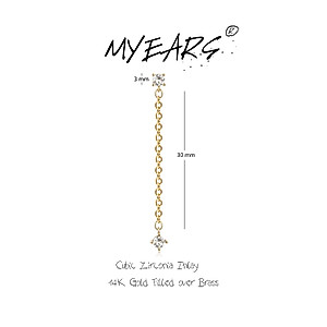 MYEARS Women Diamond Earrings Gold Stud Chain Cubic Zirconia Dangle Drop 14K Gold Filled Small Simple Handmade Hypoallergenic Everyday Jewelry