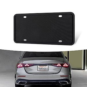 GKmow 1 PC Car Silicone License Plate Frame, 12.2In x 6.3In Waterproof Rust-Proof Does Not Hurt Car Paint License Plate Holder, Universal American Car License Plate Bracket (Black)