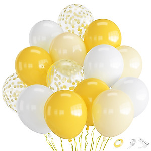 Yellow and White Balloons, 70pcs Yellow Balloons for Birthday Baby Shower Sunflower Honeybee Theme Party Supply…