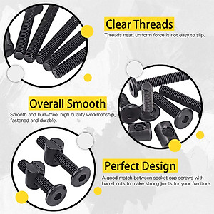 Hilitchi M6 120Pcs Black Hex Socket Head Screws Bolts Barrel Nuts Hardware Assortment Kit for Crib Baby Bed Furniture Cots and Chairs (40mm/50mm/60mm/70mm/80mm-Assortment Kit)