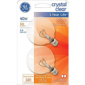 GE Lighting 17730 40 Watt Clear Vanity Globe Light Bulbs 2 Count