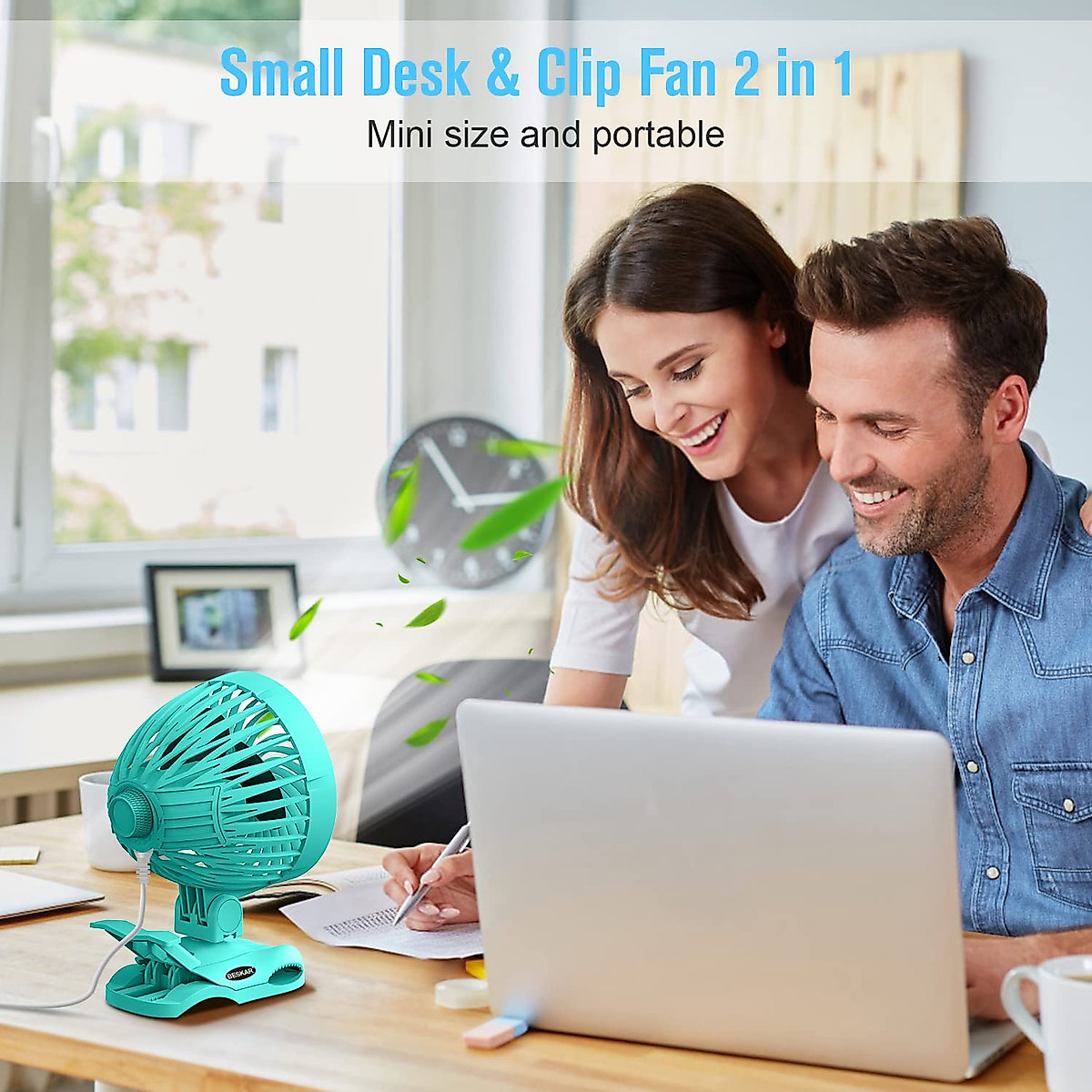 Small Clip on Fan - Personal USB Fan CVT Speeds and Strong Clamp, Adjustable Tilt, Quiet Operation, 6 Inch Desk Fan for Office Bed Treadmill Stroller - USB Cord Plug in Powered