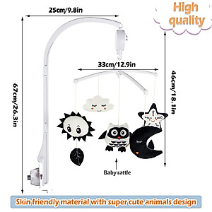 KAKIBLIN Baby Crib Mobile, Mobile for Crib with Hanging Rotating Toys, Nursery Mobile for Newborns with Music Box, Black and White Mobile for Baby Girls & Boys 0-24 Months,Owl