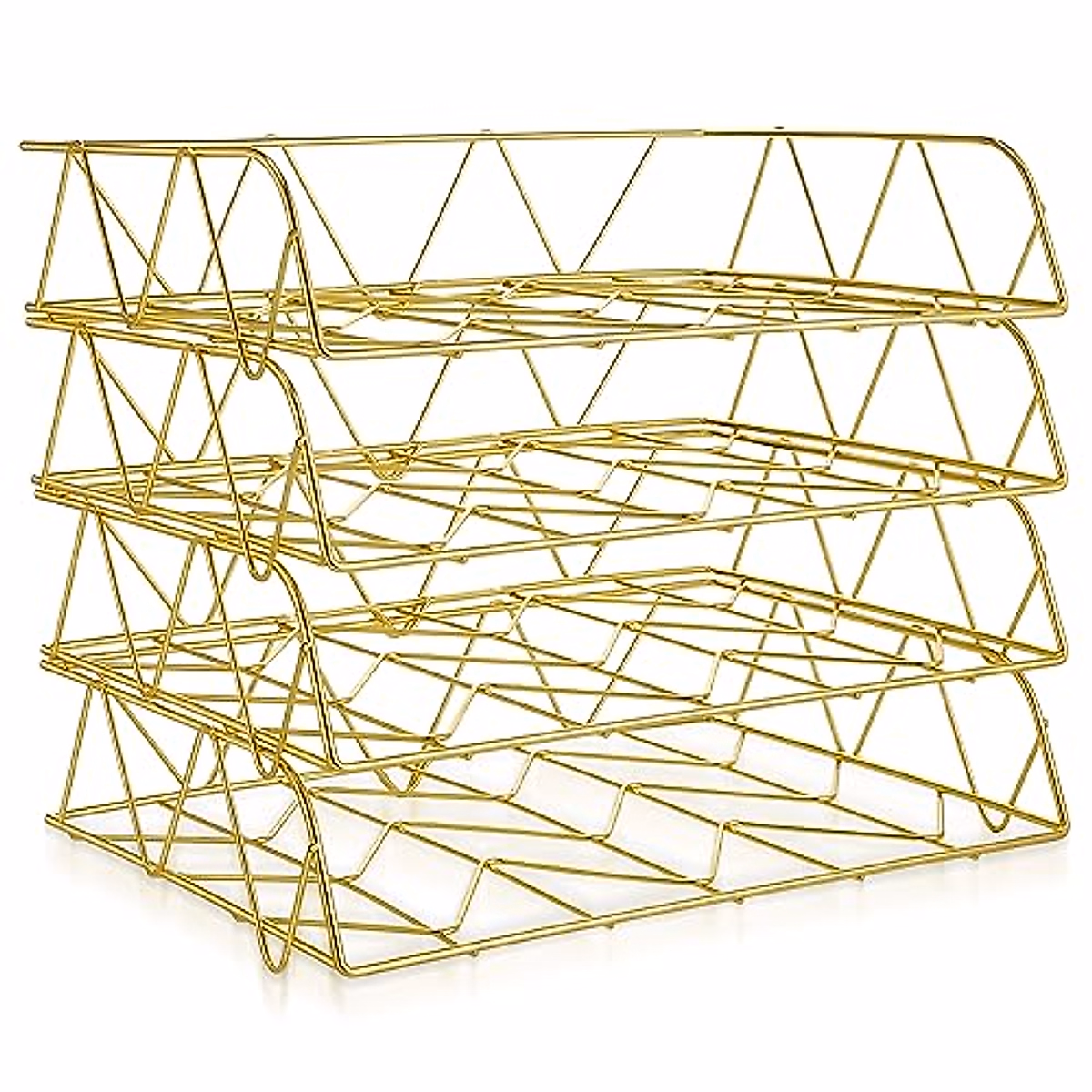 Yeaqee 4 Tier Stackable Paper Tray Gold Desk Organizer Rack Metal Letter Desk File Organizer Horizontal Holder File Trays for Desk Office Desktop School Supplies and Accessories