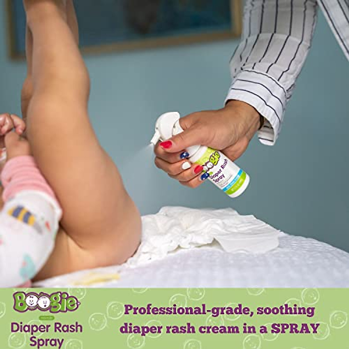 Diaper Rash Cream Spray by Boogie Bottoms, Travel Friendly No-Rub Touch Free Application for Sensitive Skin, from The Maker of Boogie Wipes, Over 200 Sprays per Bottle, 1.7 oz