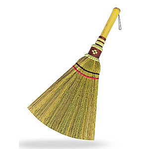 Handmade,Natural Grass Asian, Whisk Broom Thai, Handle Bamboo, Soft Brush Mini with Solid Wood Handle Retro Nature No Static Electricity Sweeping 13in