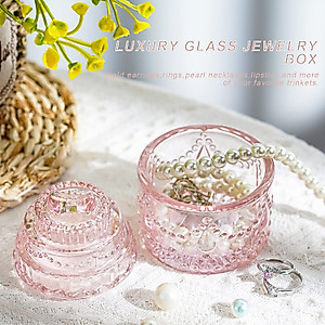 Glass Candy Dishes Decorative,Pink Cake Shaped Crystal Candy Jar with Lids,Candy Bowl with Lid, Candy Storage Food Container Jar,Candy Cookie Dish for Office Desk Wedding(2.3 Inch)