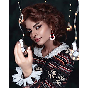 Leather Earrings for Women Christmas Xmas Earrings Teardrop Dangle Lightweight Faux Leather Earrings Holiday Earrings for Christmas New Year Party Decorations Supplies